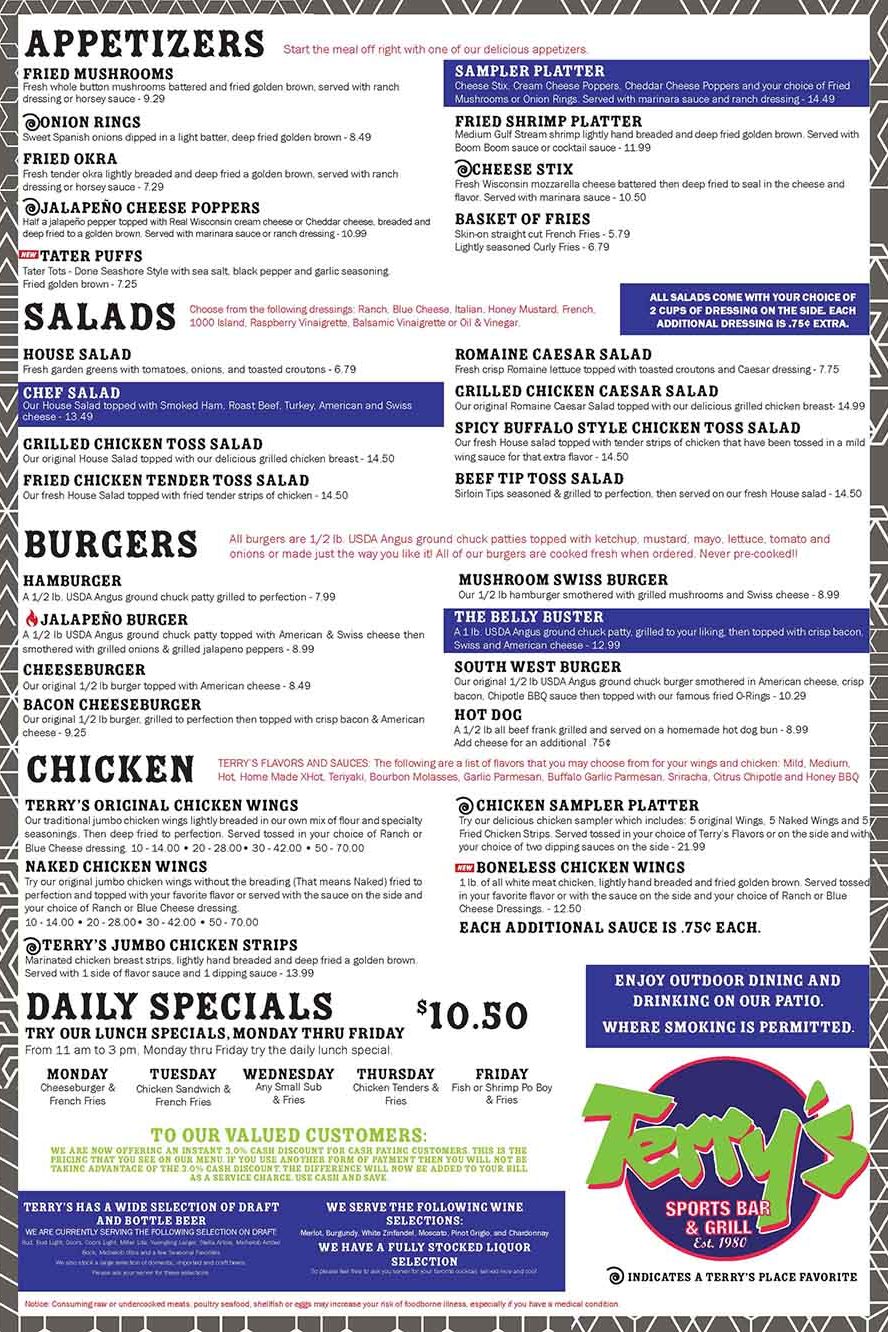 Our Menu – Terry's Place